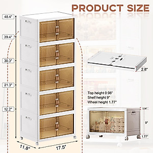 IEHFDCA Storage Bins with Lids,Stackable Storage Containers with Wheels,Collapsible Storage Bins with Magnetic Doors & Wheels, for Bedroom Study Toy Room Office 23QT 1Pack