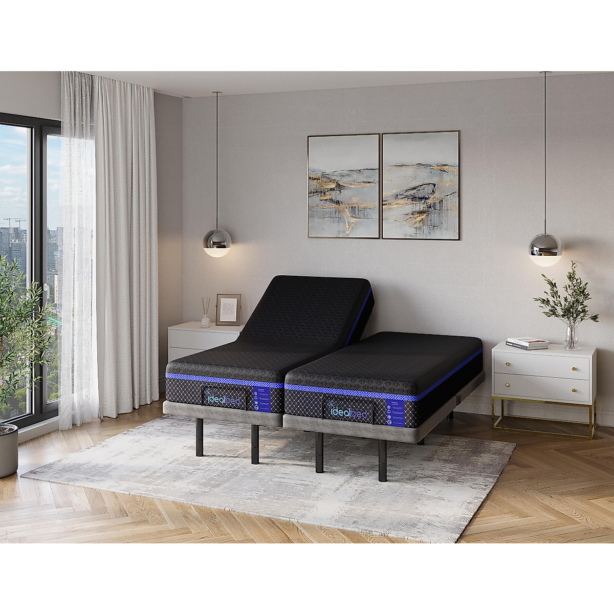 iDealBed S4 Nebula Luxury Hybrid Mattress + 5i Custom Adjustable Bed Sleep System, Comfort, Cooling & Support, Advanced Silent Operation, Wallhugger (Nebula Medium Soft, Split California King)