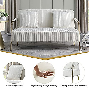 Taiweny Velvet Loveseat Small Sofa Couch, Modern Pleated Upholstered 2 Seater Love Seat Settee with Two Throw Pillows for Living Room Bedroom Apartment, 56” (Beige)