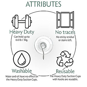 J-One Suction Cups with Hooks, 12 pcs Upgraded Window Suction Cups with Hooks Upgraded PVC Suction Cup with Stainless Steel Hook Removable, 4 Sizes Large Medium, Small Suction Cups with Hooks