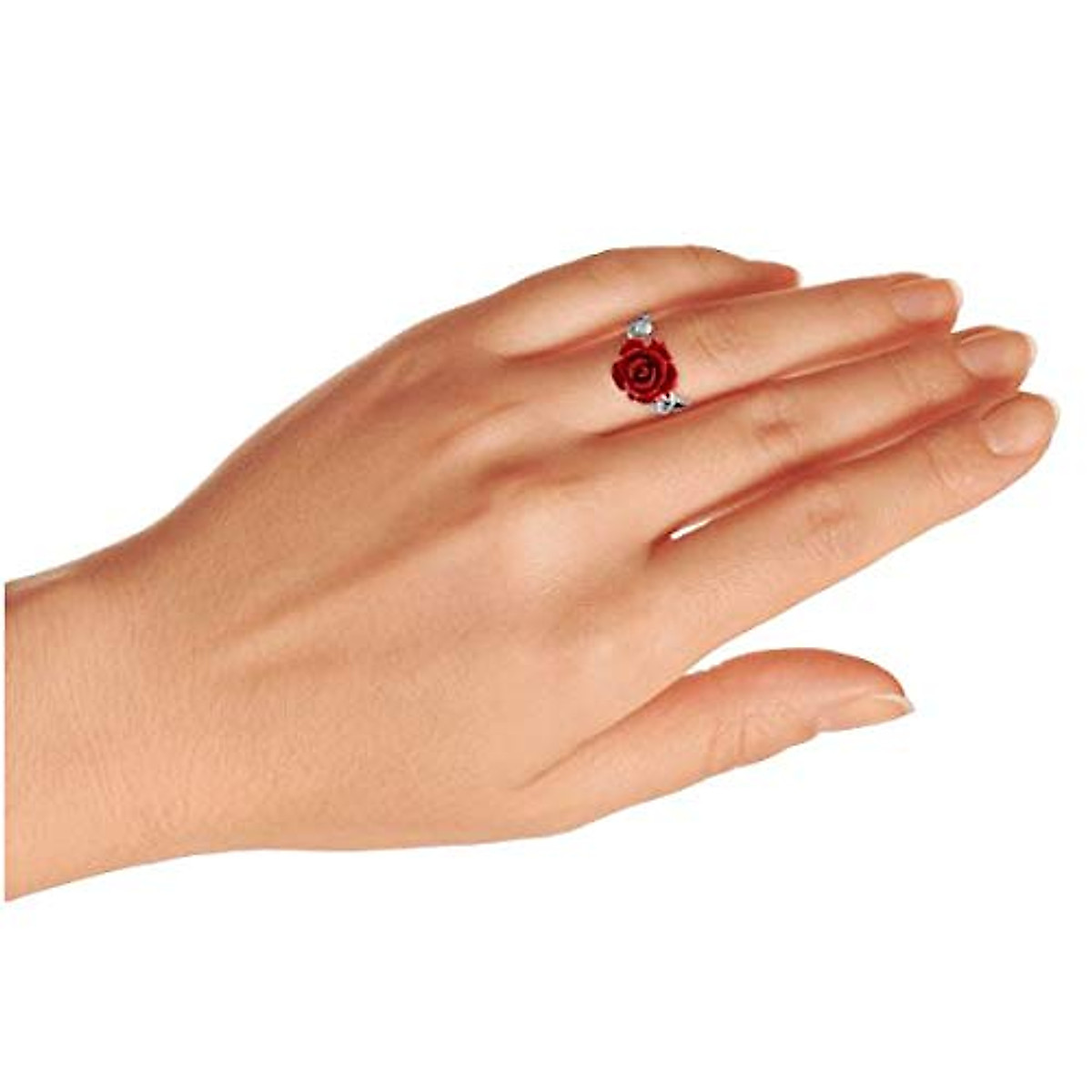 Bling Jewelry CZ Accent Flower Fashion Red carved Rose Statement Ring For Women For Teen .925 Sterling Silver