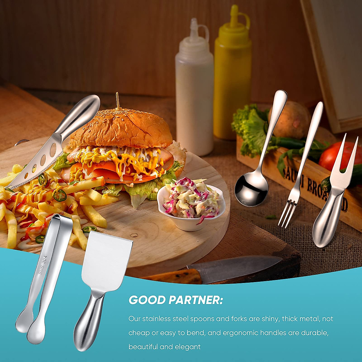 Patelai Charcuterie Board Accessories Cheese Spreader Knife Set Charcuterie Utensils Butter Knife Stainless Steel Mini Serving Tongs Spoons Appetizer Forks for Pastry Christmas(Silver,18 Pieces)