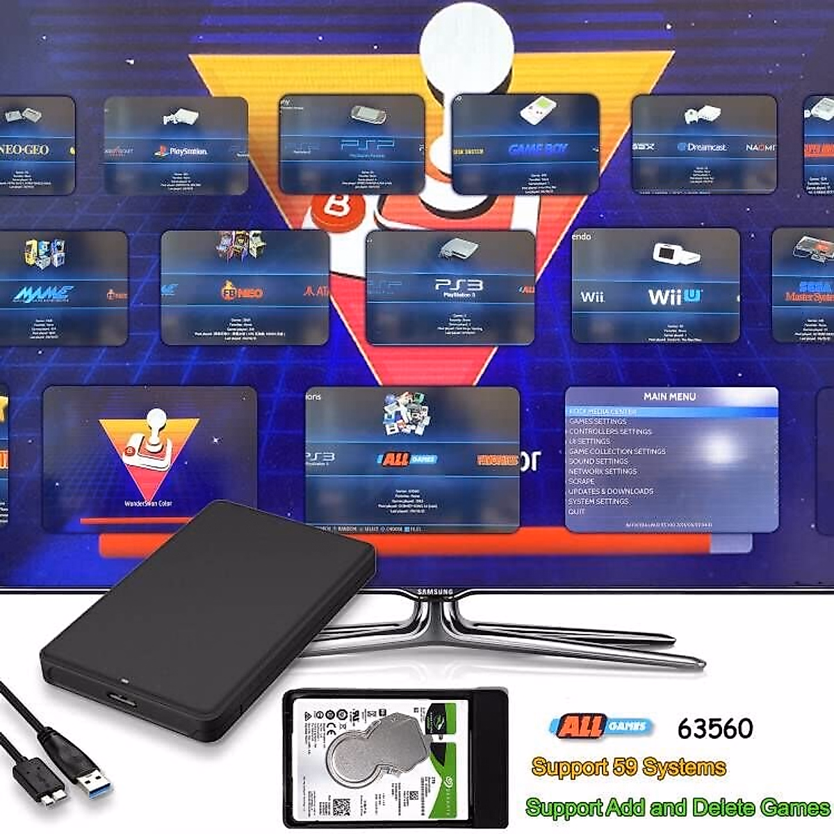 Mini Gaming PC 4G RAM 2T HDD VGA HMDI 1.4 Output Built-In 60000+ Plug&Play with 2 USB Wired Controllers Gaming Device Parts Accessories