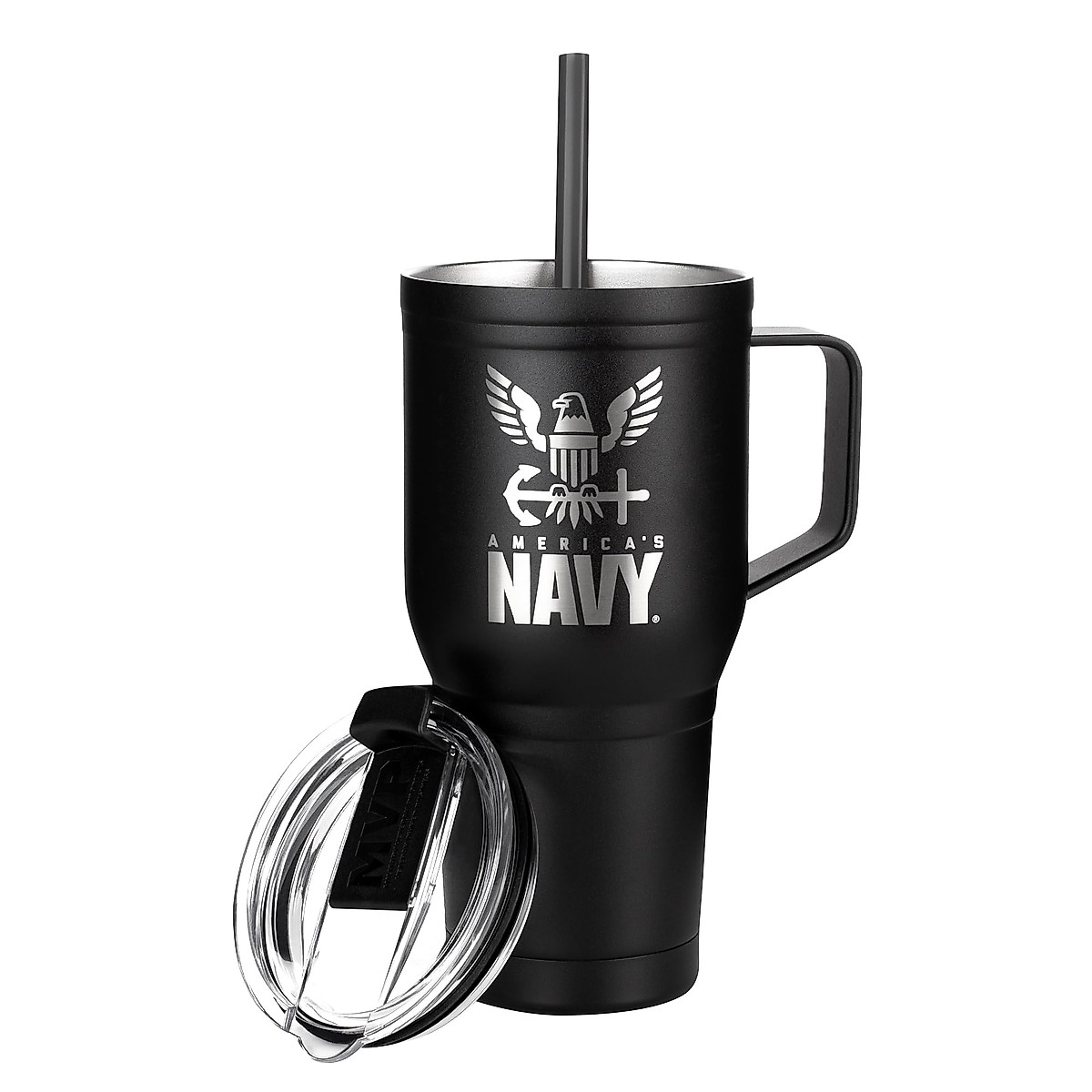Military Veteran Products 30oz Navy Tumbler Double Wall Vacuum Insulated Stainless Steel USN Travel Mug with Handle - Navy Gifts for Men or Women