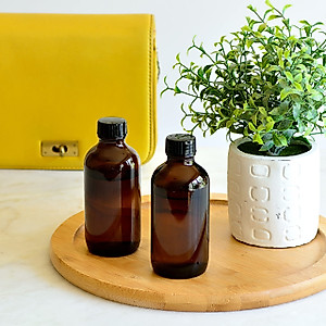 Youngever 16 Pack Amber Glass Bottles with Lids, Refillable Container for Essential Oils, Vanilla Extract and more (4 Ounce)