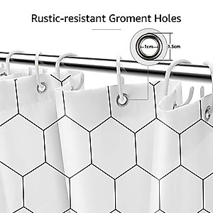 VEGA U Hexagon Fabric Shower Curtain for Bathroom, Modern Bath Decor with Hooks, Hotel Quality, 72x72 Inch