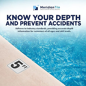 Aquatic Custom Tile, 5FT Pool Depth Markers, 6x6 Inches Vinyl Pool Stickers, Swimming Pool Number Markers, Pool Safety Signage, Adhesive Pool Depth Markers Stickers for Decks, MADE IN USA - (1 Pack)