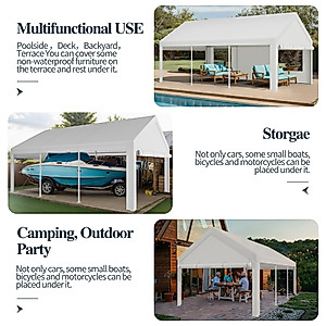 Shintenchi 10x20ft Heavy Duty Carport, Portable Garage with Removable Sidewalls, Door and Ventilated Windows, UV Resistant Waterproof Carport Canopy for Outdoor, All-Season Tarp for Car (White)