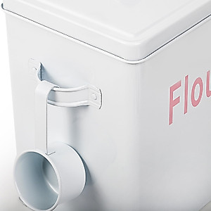 Youeon 1.5 Gallon Metal Flour Storage Container with Airtight Lid and Measuring Scoop, Square Flour Canister with Handle, White Flour Canister for Kitchen Counter, Farmhouse Decor