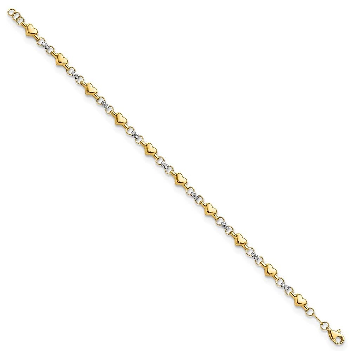 Diamond2Deal 14K Two-tone Gold Diamond-Cut Heart 7.5in Bracelet Women
