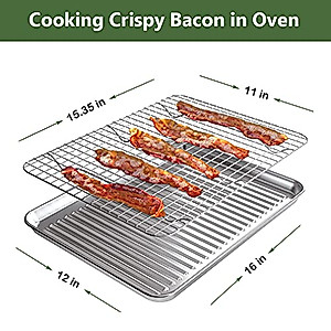 ROTTAY Baking Sheet with Rack Set (2 Pans + 2 Racks), Stainless Steel Cookie Sheet with Cooling Rack, Nonstick Baking Pan, Warp Resistant & Heavy Duty & Rust Free, Size 16 x 12 x 1 Inches