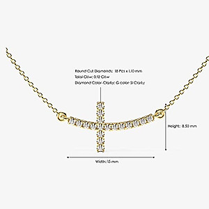 Eternate 14k Solid Gold Diamond Sideways Cross Pendant Necklace for Women in Yellow, White, Rose Gold