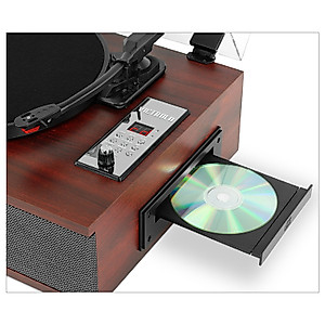 Victrola 5-in-1 Wood Bluetooth Record Player with 3-Speed Turntable, CD and Radio Mahogany