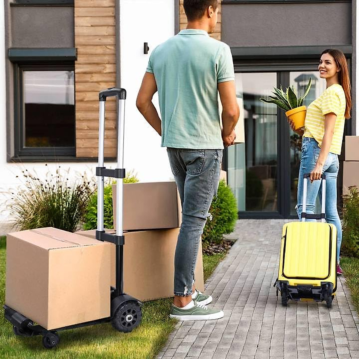 tomser Folding Hand Truck 4 Wheel-rotate 360 lbs Heavy Duty Solid Construction Utility Cart Compact and Lightweight for Luggage/Personal/Travel/Auto/Moving and Office Use