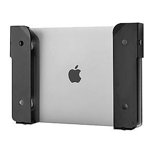 CaSZLUTION Wall Mount and Under Desk Mount Laptop Holder, Universal Laptop Storage Bracket for Devices Up to 1.18" Thick Macbooks, Surface, Keyboards, Tablets & More (Metal Black)