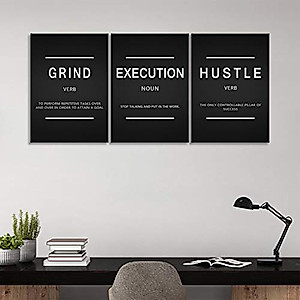 3 Pieces Grind Verb Hustle Verb Execution Noun Motivational Wall Art Canvas Print Office Decor Inspiring Framed Prints Inspirational Quotes for Wall Art Decoration Ready to Hang