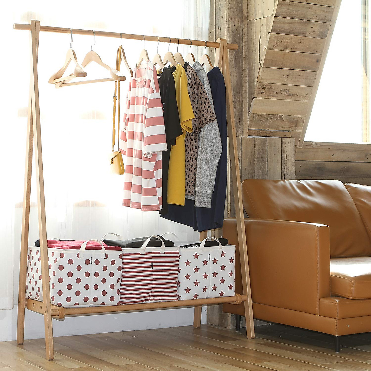 Sea Team Collapsible Canvas Fabric Storage Basket with Handles, Rectangle Waterproof Storage Bin, Box, Cube, Foldable Shelf Basket, Closet Organizer, 16.5 x 11.8 x 9.8 Inches, Red Stripe