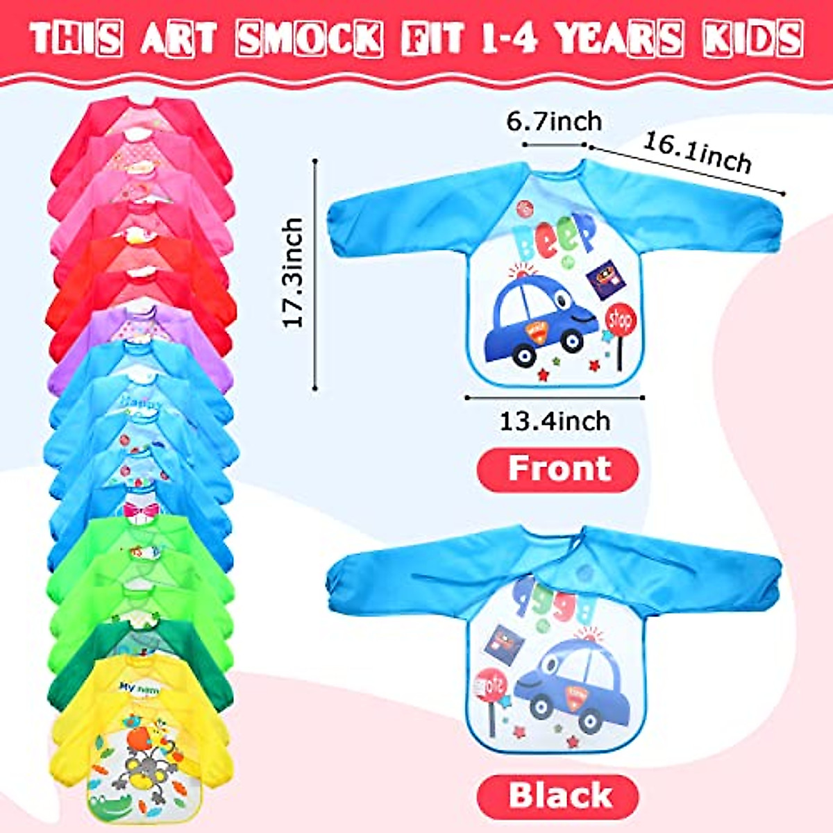 36 Pcs Kids Art Smocks Bulk Toddler Smocks for Painting Waterproof Children's Paint Aprons Colorful Washable Long Sleeve Smocks Arts and Crafts Supplies for Classroom Baby Boys Girls Aged 1-4 Years