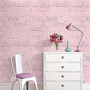 HOYOYO 17.8 x 118 Inches Self-Adhesive Liner Paper, Removable Shelf Liner Wall Stickers Dresser Drawer Peel Stick Kitchen Home Decor,Pink Brick English Litter