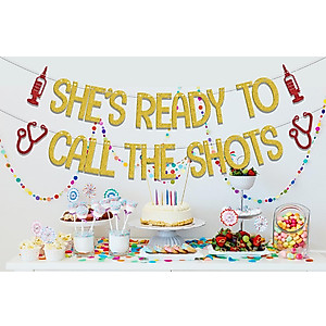 She's Ready to Call the Shots Banner, Congrats Nurse/Big BSN Energy, Nurses Call The Shots, Nurse Graduation Party Decorations, Nursing School Grad Party Decor Supplies Gold Red