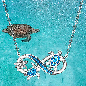 Turtle Necklace for Women Mom Sterling Silver Sea Turtle Pendant Infinity Mother and Daughter Necklaces Blue Opal Tortoise Ocean Wave Jewelry Mothers Day Gifts