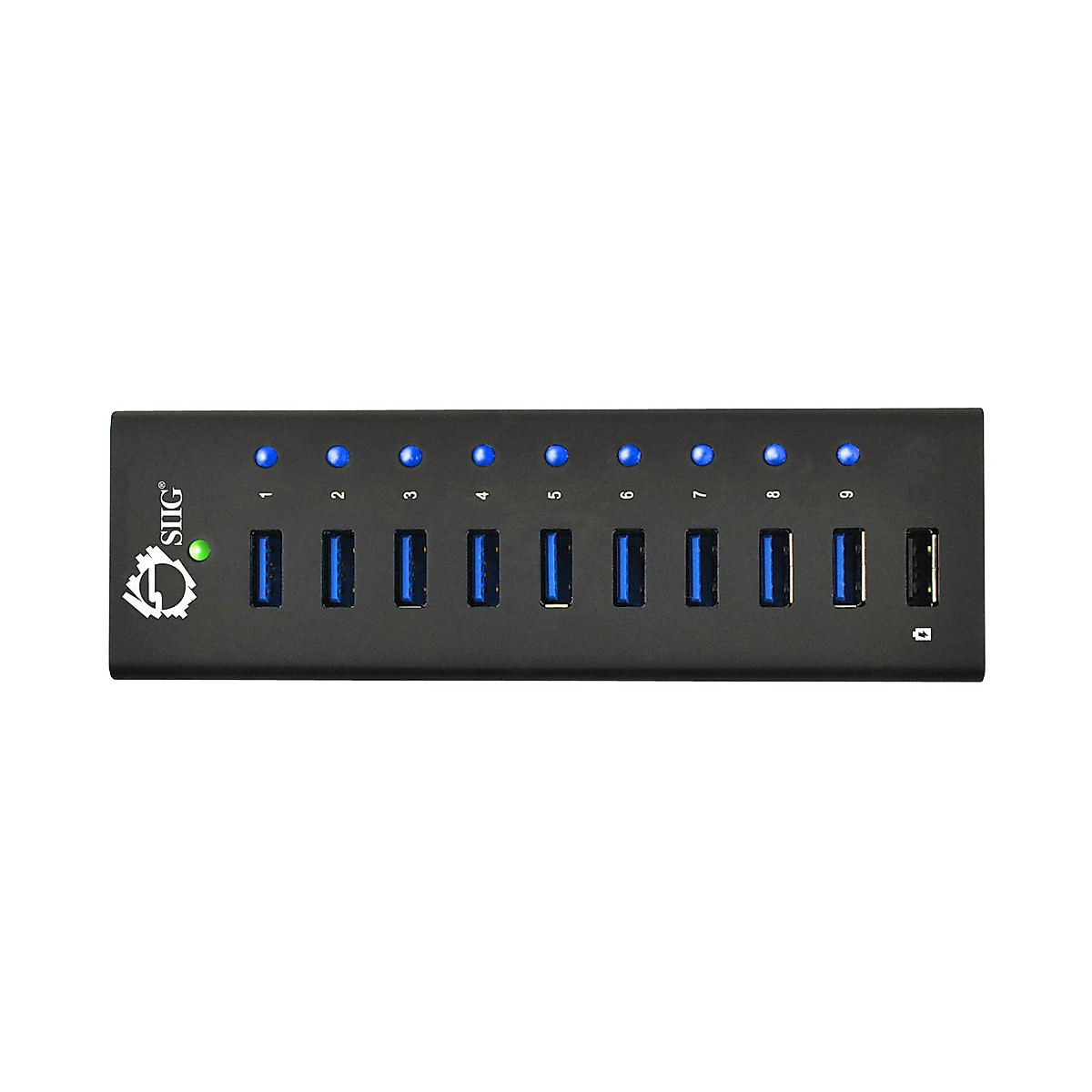 SIIG 10 Port USB Hub with 9 USB 3.0 Data ports and 1 charging port, 12V/5A Power Adapter, for Tablets, Smartphones, Hard Disk