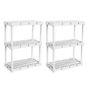 Gracious Living Knect A Shelf Light Duty 3 Shelf Interlocking Storage Units for Home, Office, Basement, or Garage Storage, White (2 Pack)