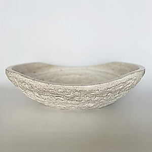 EDUPET Tan Travertine Chiseled Stone Bathroom Vessel Sink - Oval Canoe Shape - 100% Natural Marble, Hand Carved - Free Matching Soap Tray
