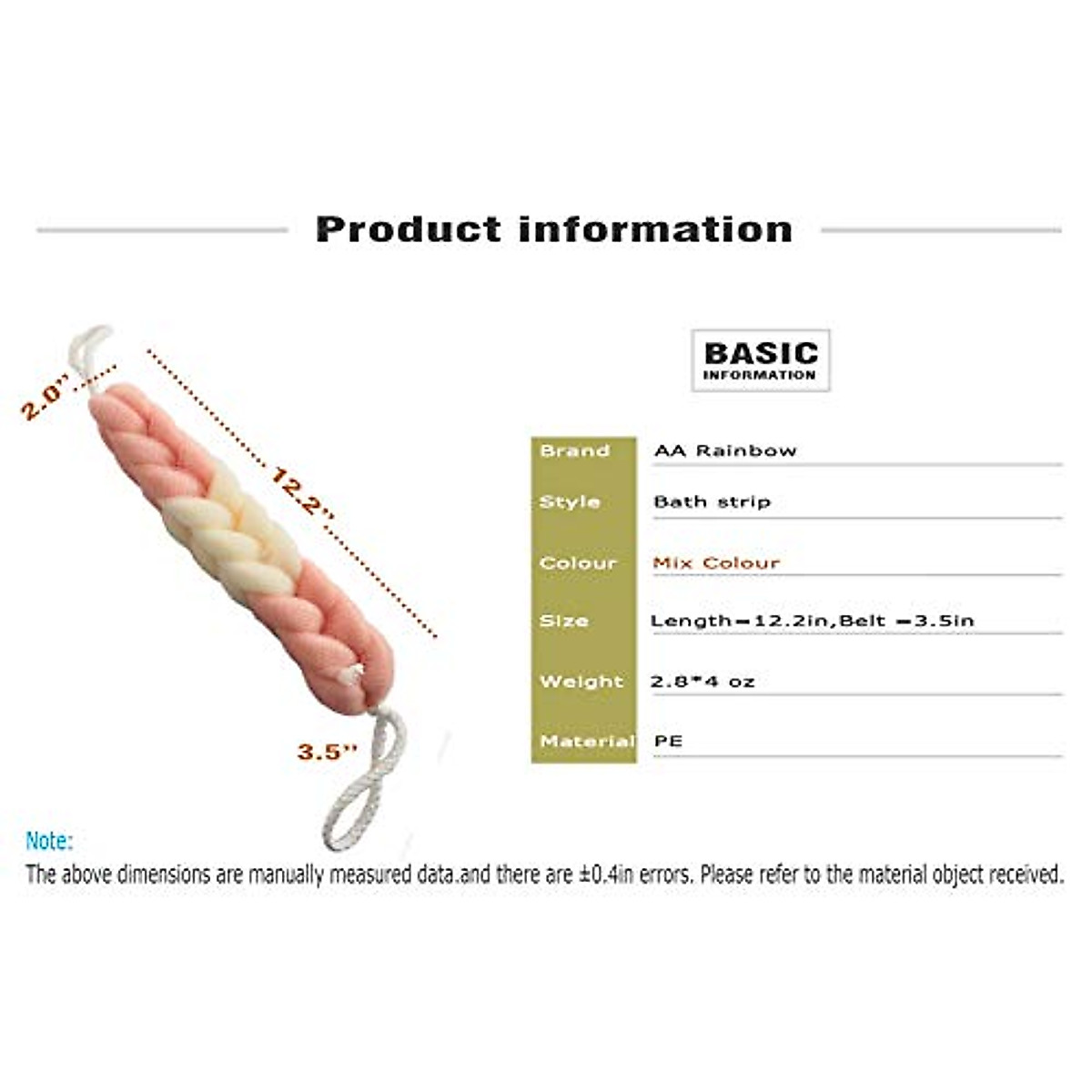 AARainbow 4 Packs Long Stretch Back Sponge with Rope Handles Back Scrubber Bath Shower Mesh Sponge Exfoliating Body Scrub Stretch Braided Loofah for Men and Women (B-1 Grey+1 Green+1 Pink+1 Coffee)