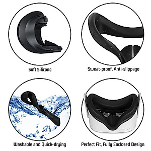 VR Silicone Face Cover for Oculus Quest 2 Headset with Protective Lens Cover Accessories Sweat Proof(Black)