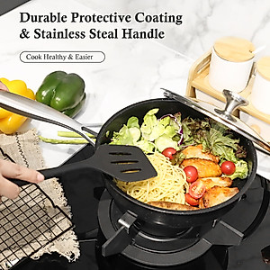 Aufranc 7pcs Nonstick Pots and Pans Set, Stainless Steel Non Stick Cookware Set, Kitchen Induction Cooking Pot and Pan Set Compatible with All Cooktops, Oven & Dishwasher Safe, Non-Toxic (Black)