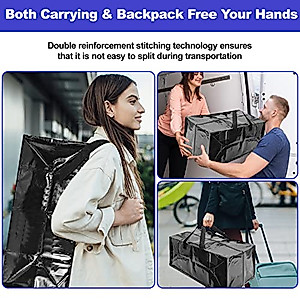 8 Pack Extra Large Moving Bags,Heavy Duty Moving Storage Bags,Foldable Storage Totes for Space Saving,Packing Supplies for Moving Storing,with Sturdy Backpack Straps Handles & Zippers,Reusable (Black)