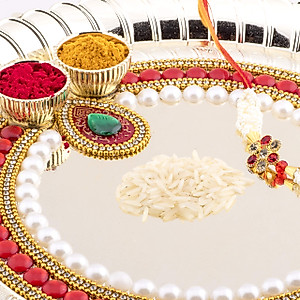 Handicraft Storeroom Pooja Thali Tilak Decorative Platter Set (Golden-Round)