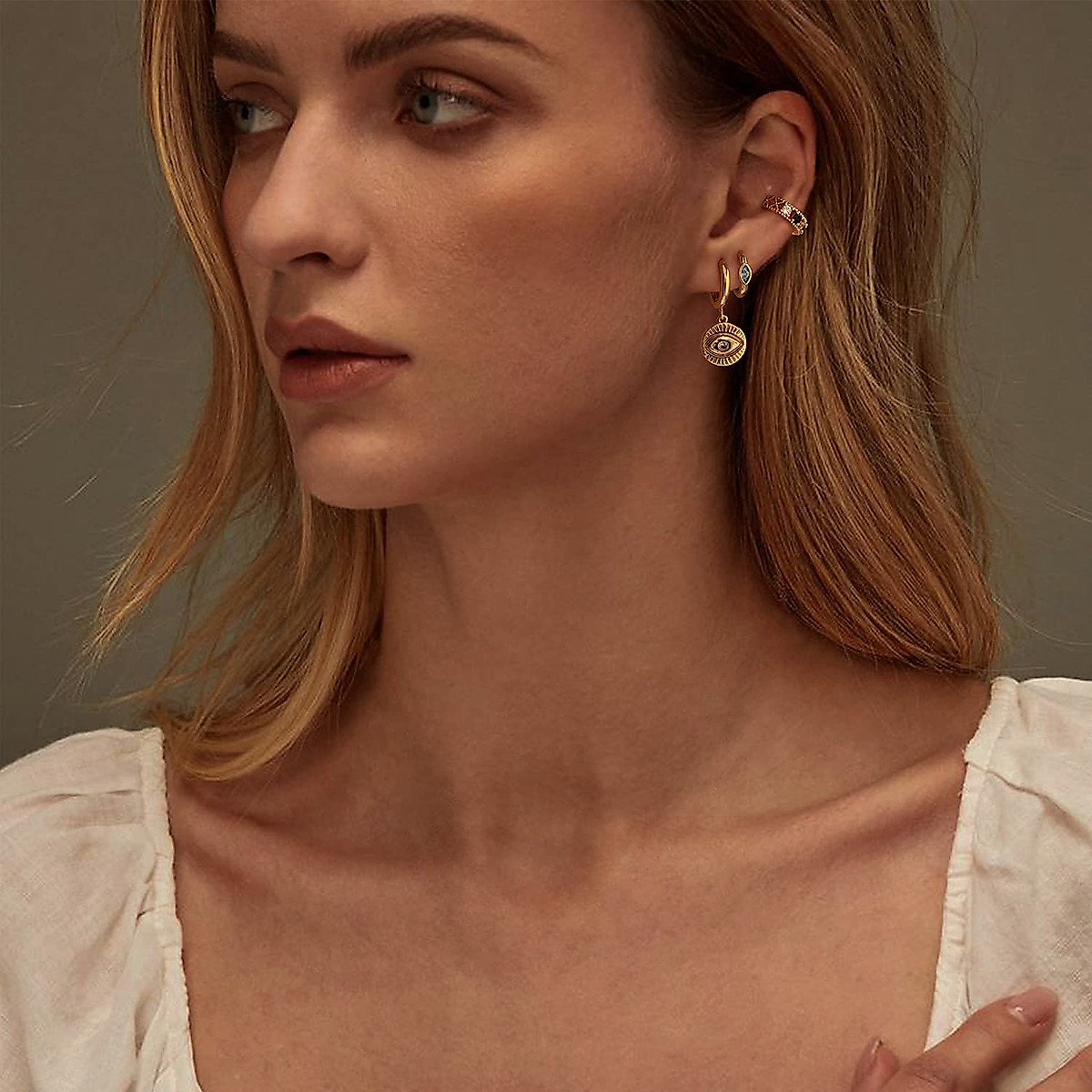 GDCOIN Gold Huggie Hoop Earrings for Women 14K Gold Plated Turquoise Diamond Cubic Zirconia Twist Spike Earrings Delicate Small Simple Hypoallergenic Jewelry Gift