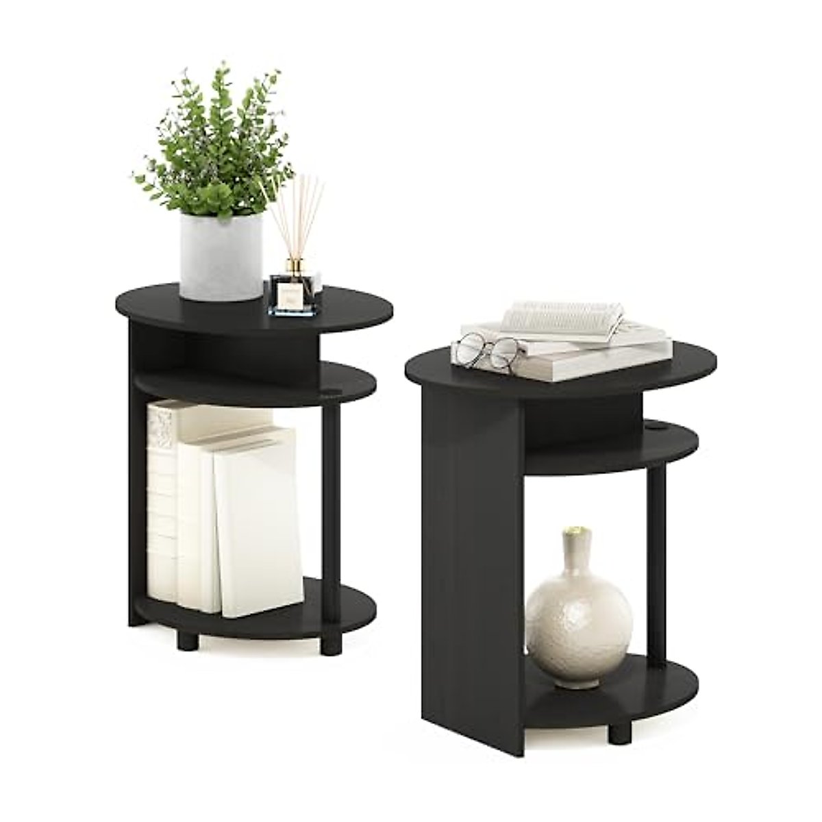 Furinno JAYA Simple Design Oval End Table Set of 2, Walnut,