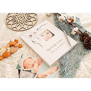 Modern Neutral Keepsake Baby Memory Book for Baby Girl or Boy - Journal Scrapbook Photo Album, Milestones Stickers, Clean Touch Ink Pad, Baby Keepsake Envelope - Everlasting Baby Memories up to Age 5