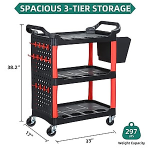 YITAHOME Auto Detailing Cart with Wheels, 3 Tier Rolling Detail Cart with Long Hanging Plate & Hooks & Hanging Bucket, Car Wash Organizer Cart for Detailers Garage, Workshop, Repair Shop, Storage Tool