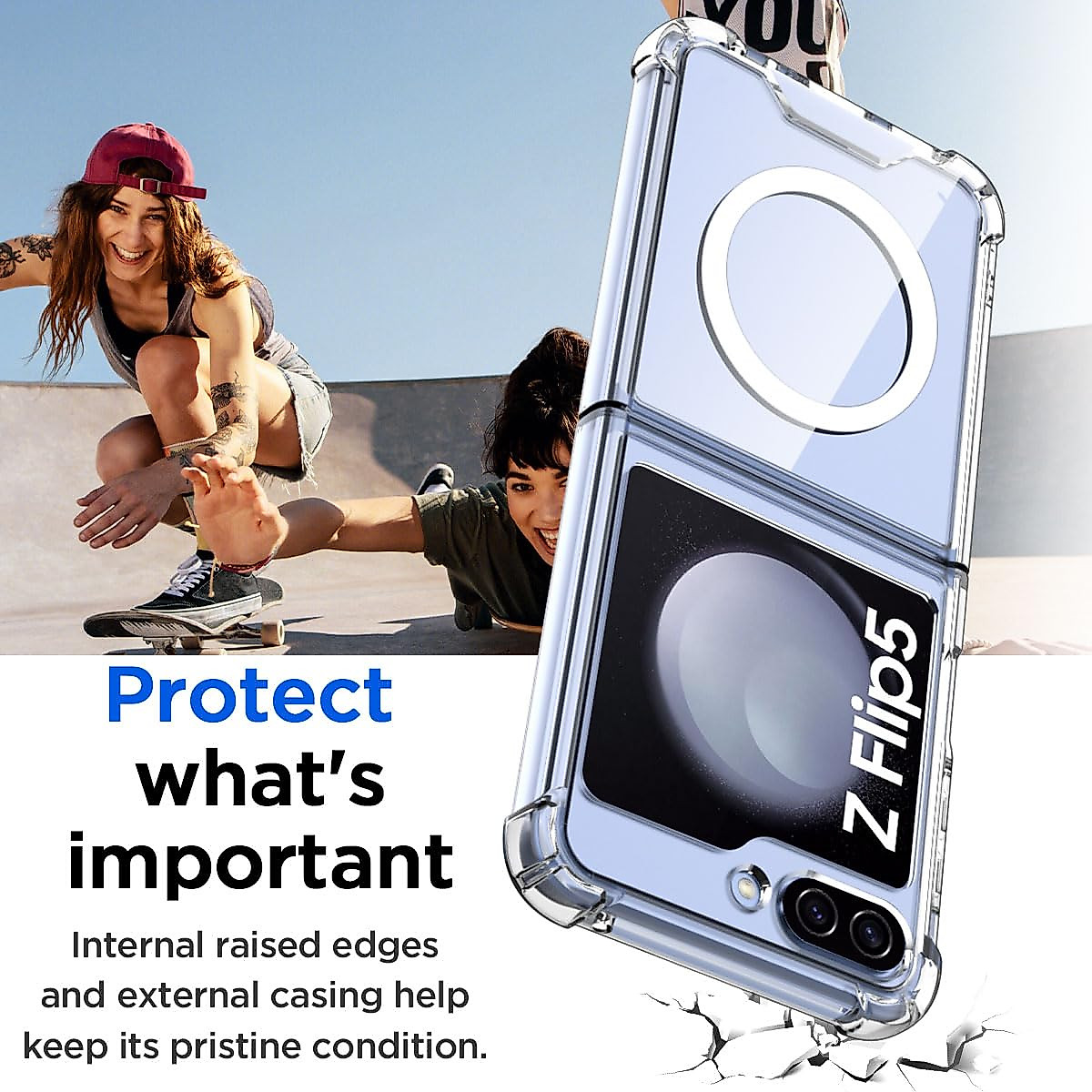 AICase for Samsung Galaxy Z Flip 5 Clear Case,Compatible with MagSafe Transparent Shockproof Protection Yellowing Resistant Magnetic Phone Case for Galaxy Z Flip 5 5G (2023)-Clear