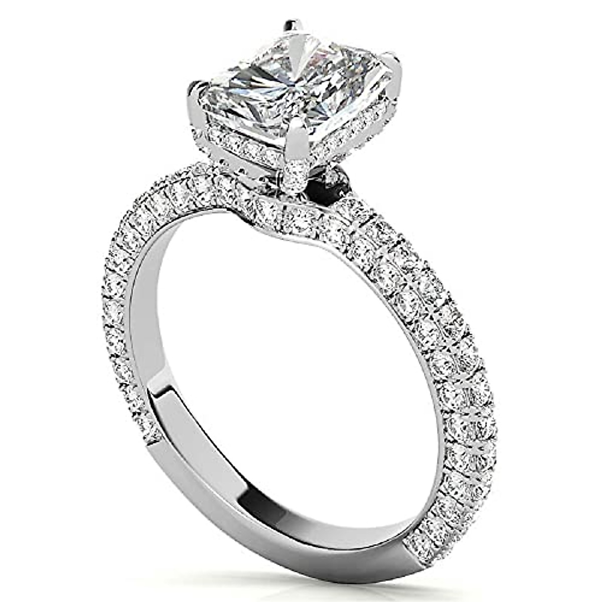 Kiara Gems 1.60 CT Radiant Moissanite Engagement Ring Wedding Bridal Ring Set Solitaire Accent 4-Prong-Setting 10K 14K 18K Solid Gold Sterling Silver Anniversary Promise Ring Gift for Her (11.5)