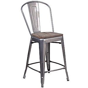 Flash Furniture Lincoln 4 Pk. 24" High Clear Coated Counter Height Stool with Back and Wood Seat