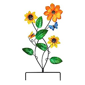 aboxoo 28inch Metal Flowers Garden Stake Decor, Metal Art Colorful Look & Personalities Sunflowers and Butterfly Decoration, Yard Outdoor Lawn Pathway Patio Ornaments