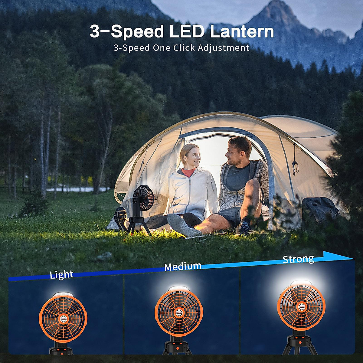 DGLK Camping Fan,10400mAh Battery Operated Fan for Camping,Rechargeable Fan with LED Lantern,120° Oscillating Portable Fan, Quiet Personal Fan for Picnics,Barbecues,Fishing,Travel and Indoors.