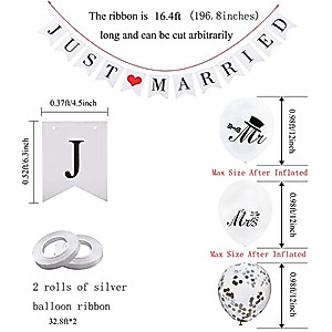 Just Married Car Decorations, JUST MARRIED Banner Wedding Bunting, Mr and Mrs Balloons, White Wedding Balloons, Rustic Wedding Backdrops for reception, Photo Booth Props Bridal Shower Decoration