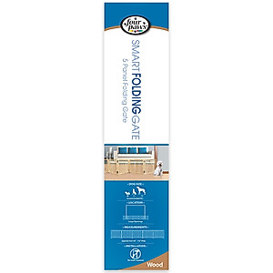 Four Paws Smart Folding Free Standing 5-Panel Wood Dog Gate, 48"-110" W by 17" H