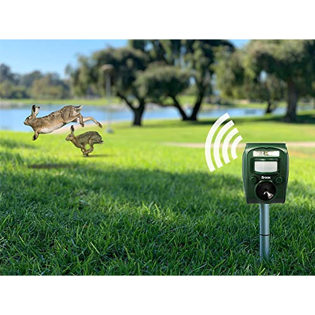 Broox 2023 Upgraded Solar Animal Repeller, Ultrasonic Repellent, Waterproof, Wireless, Motion Detection, LED Flashing Light, Dog, Cat Repellent, Squirrel, Raccoon, Skunk, Rabbit, Rodent, Fox, Deer