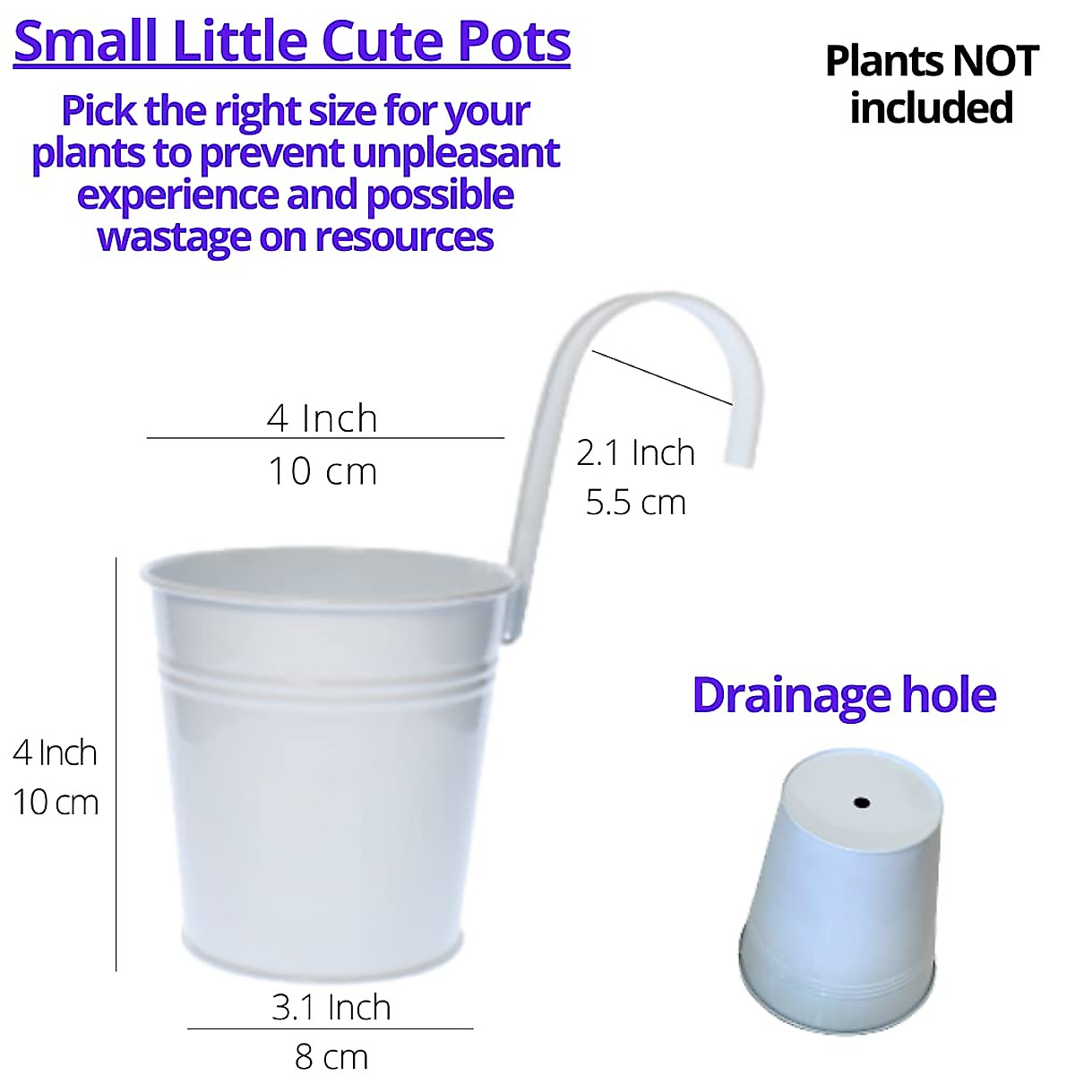 ShopLaLa Bundle - 4 inch White Metal Pots x 10 Pack + 3 pack Wooden Planter Vertical Garden System Planter, Live Plant Wall Outdoor Wall Mounted Planter Decoration Large Indoor Living Wall Plant Decor