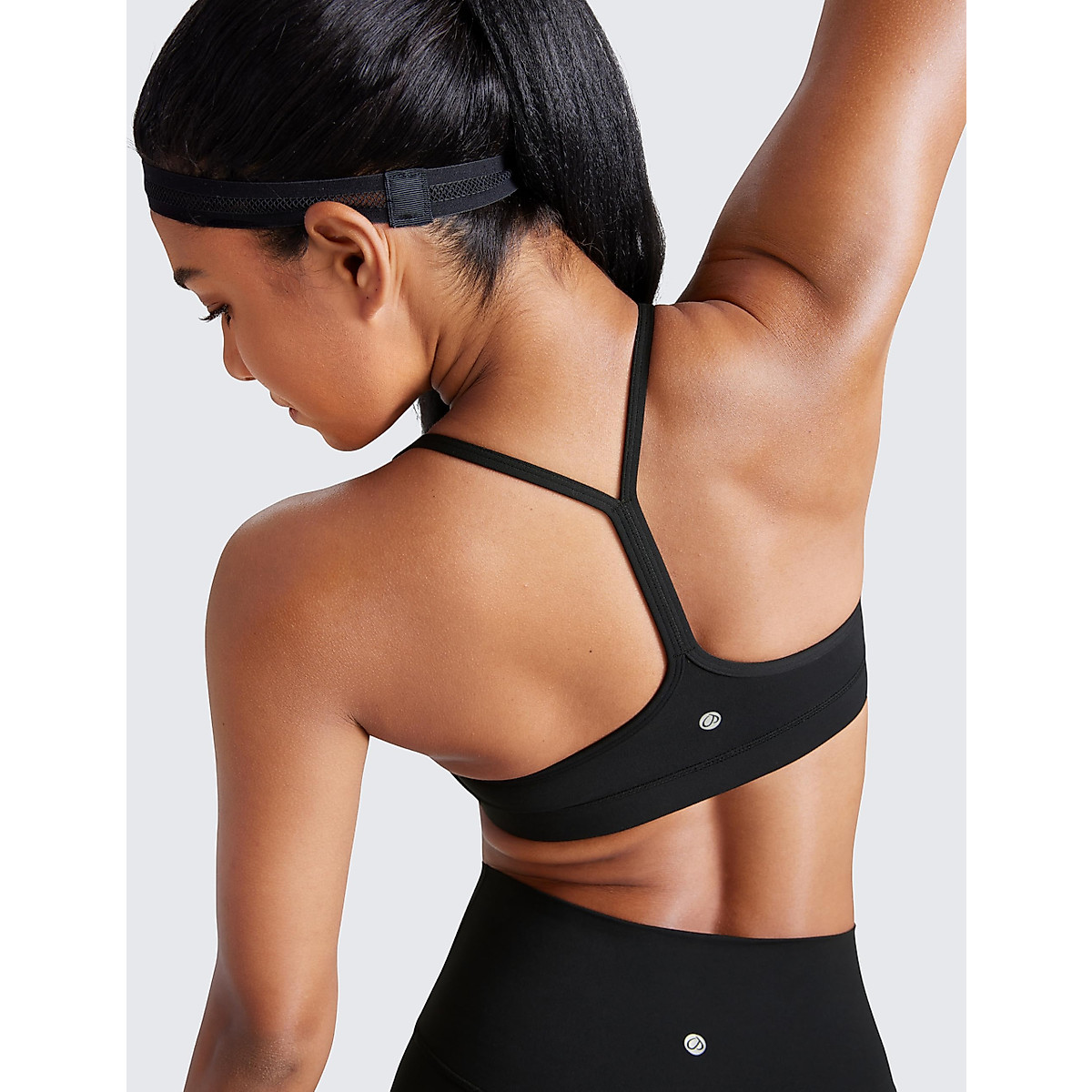 CRZ YOGA Butterluxe Womens Y Back Sports Bra - Padded Racerback Low Impact Spaghetti Thin Strap Workout Yoga Top Black Medium