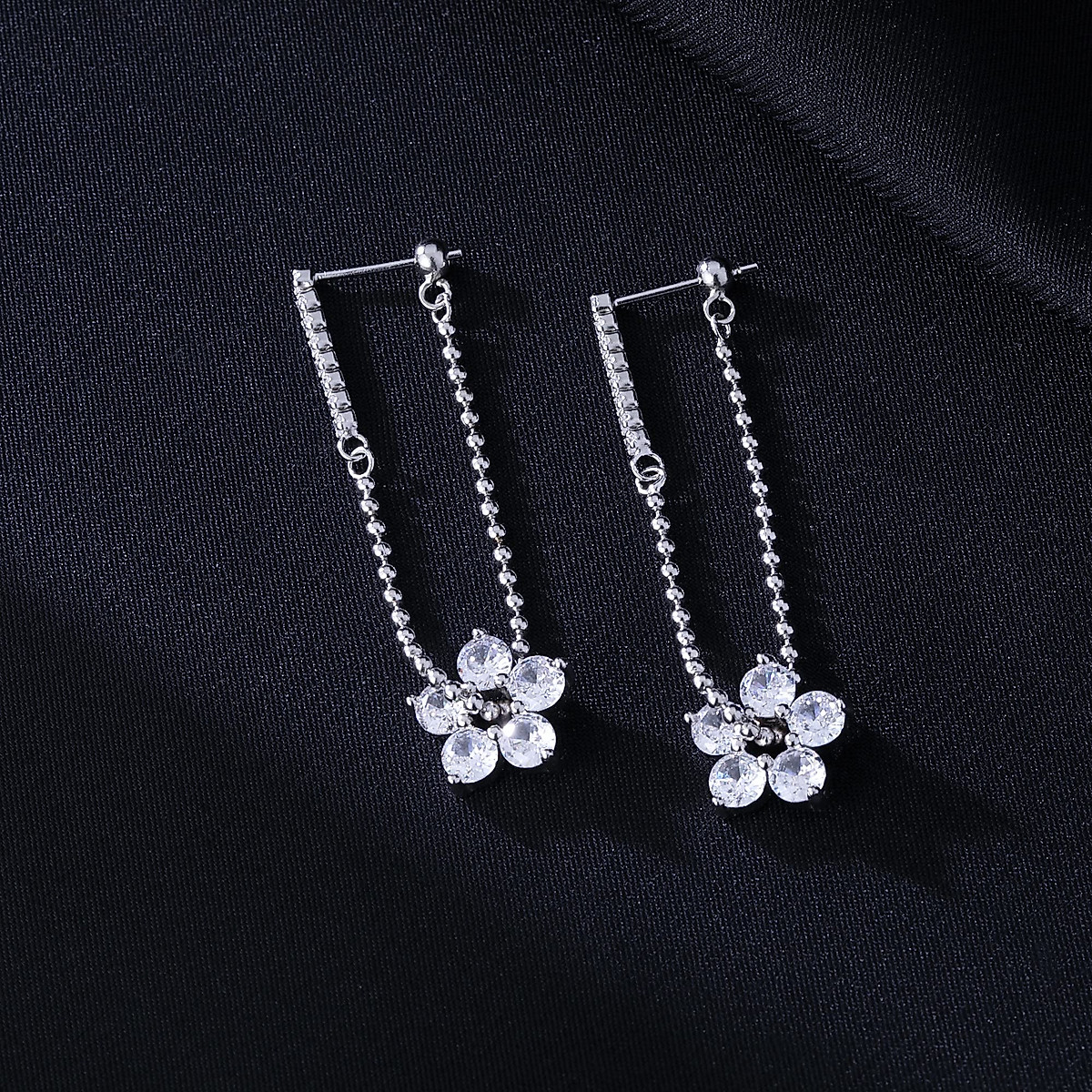 SLUYNZ 925 Sterling Silver CZ Flower Dangle Earrings Chain for Women Crystal Flower Drop Earrings Tassel Chain (A-Silver)