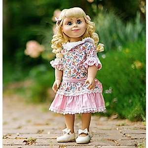 THE QUEEN'S TREASURES Officially Licensed Little House on The Prairie Nellie Oleson 18 Inch Doll, with Matching Little Bear. Compatible with American Girl