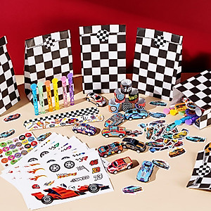 Vanblue 110Pcs Race Car Party Favors Race Car Birthday Party Supplies Straw Bubble Slap Bracelet DIY Sticker Toy Gift Boy Kid Treat Candy Bags Stuffers Themed birthday Decorations Classroom Reward